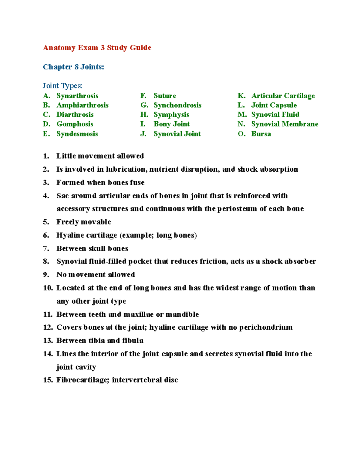 Anatomy Exam 3 sg - study guide for exam 3 - Anatomy Exam 3 Study Guide ...