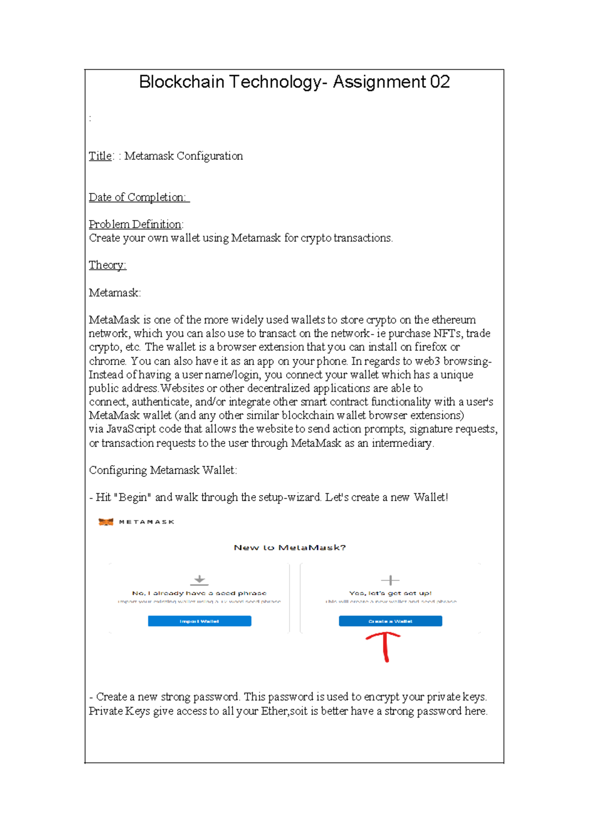 Blockchain Technology 2docx - Blockchain Technology- Assignment 02 : Title: : Metamask ...