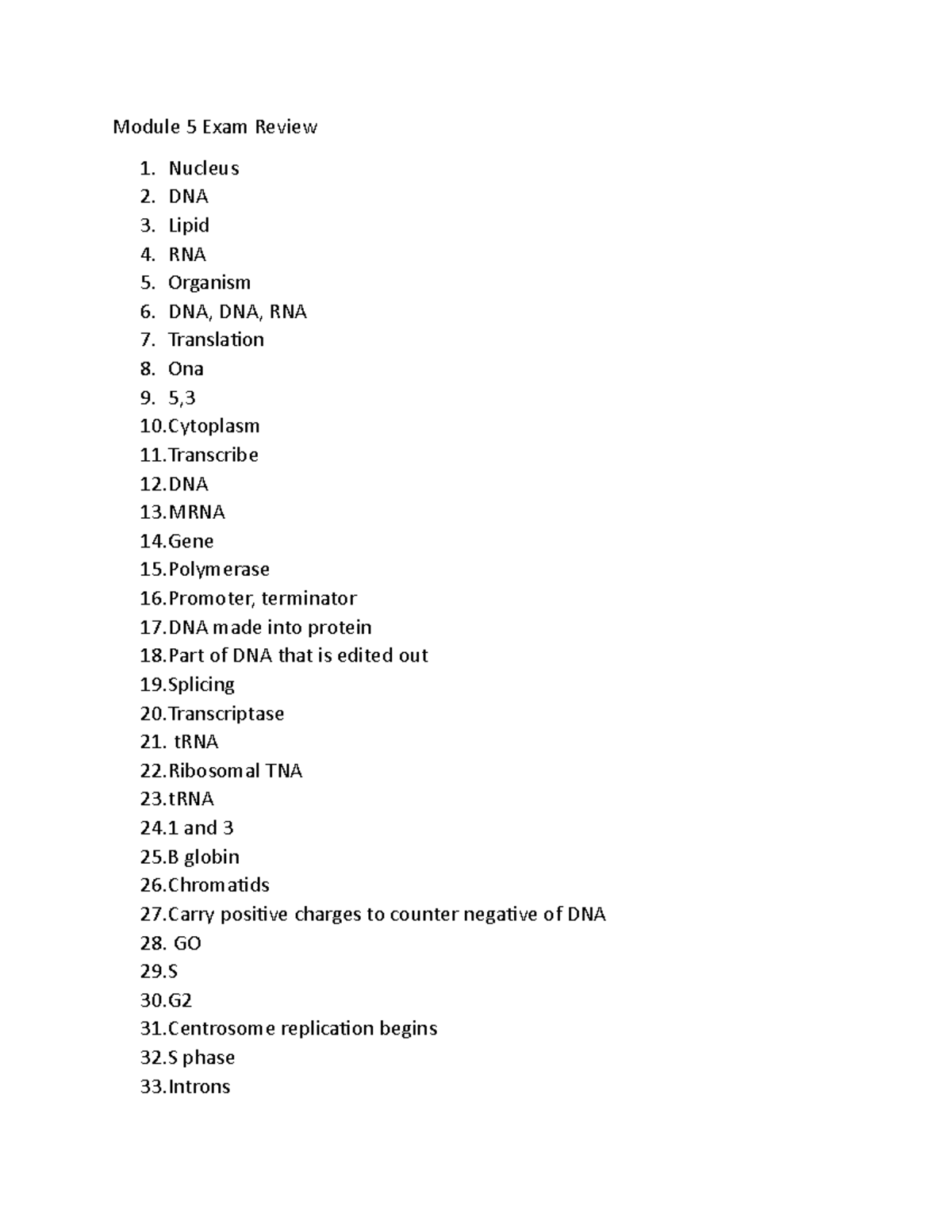 Module 5 Exam Review - HTHS 1110 - Module 5 Exam Review Nucleus DNA ...