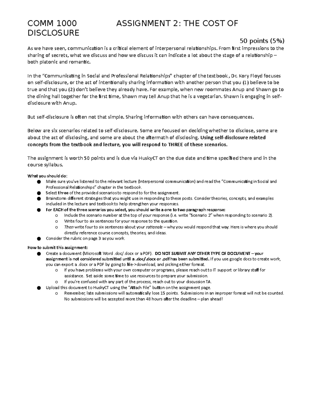 1000 Assignment 2 The Cost of Disclosure - COMM 1000 ASSIGNMENT 2: THE COST OF DISCLOSURE 50 ...