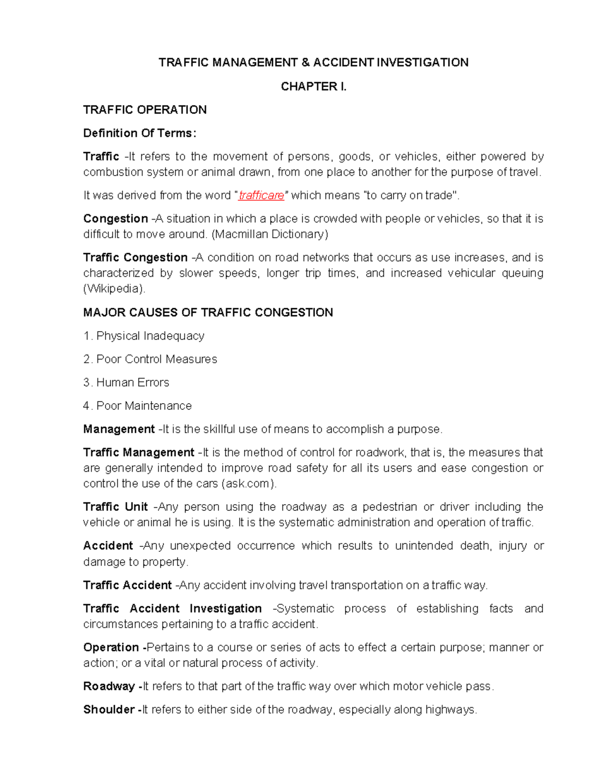 Traffic- Management - TRAFFIC MANAGEMENT & ACCIDENT INVESTIGATION ...