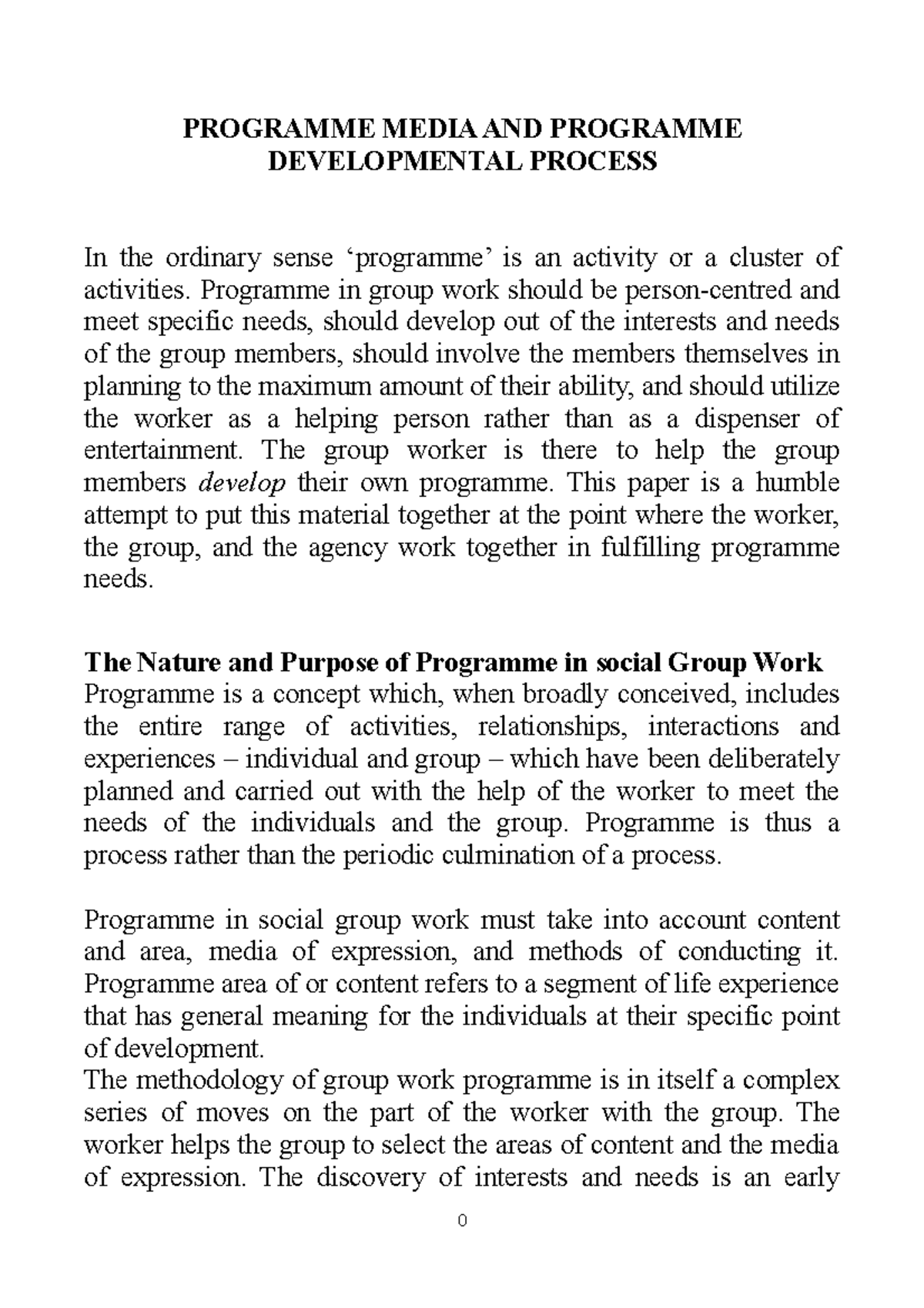 Programme Process IN Social Gropu WORK - PROGRAMME MEDIA AND PROGRAMME ...