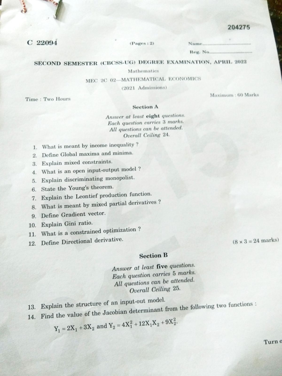 Mathematical economics - Bsc maths - Studocu