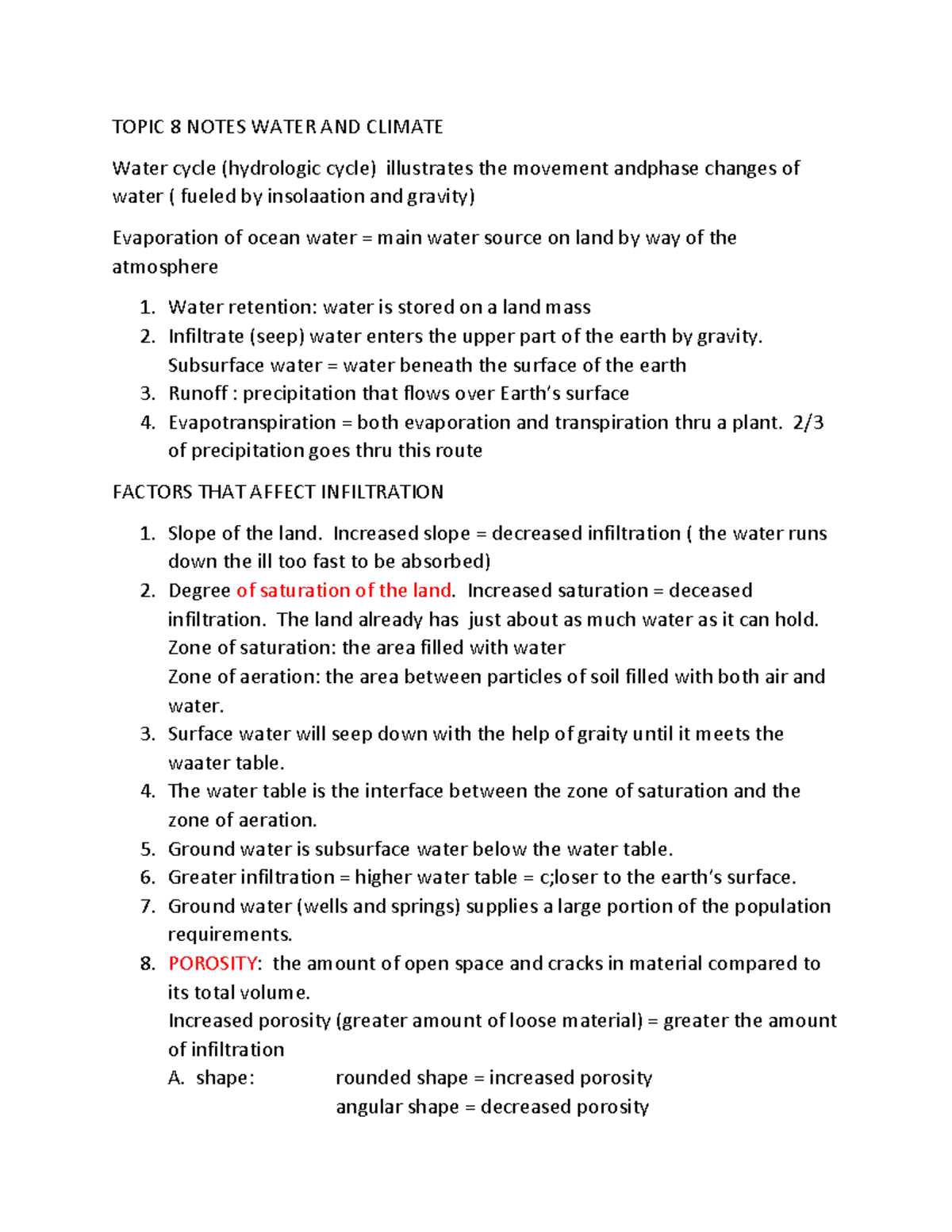 Topic 8 Notes Water AND Climate - TOPIC 8 NOTES WATER AND CLIMATE Water ...