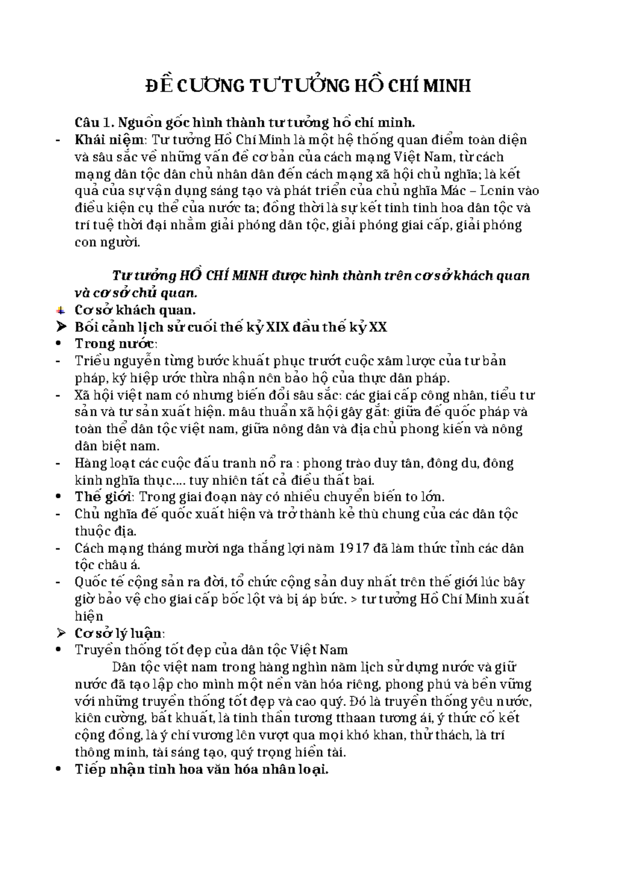 D CNG T TNG H CHI MINH docx - Đ Ề C ƯƠNG T Ư T ƯỞNG H ỒCHÍ MINH Câu 1. Ngu ồn g ốc hình thành t ...