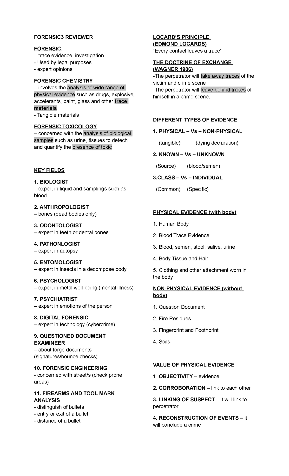 Forensic 3- Reviewer - hhhhj - FORENSIC3 REVIEWER FORENSIC trace evidence, investigation Used by ...