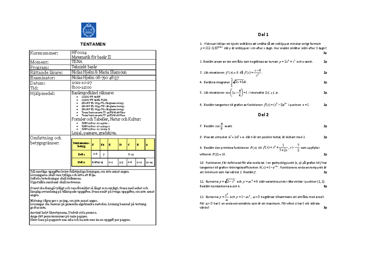 TENA 2 - DELKURS 1: TENA Trigonometri; Enhetscirkeln. Trigonometriska ...