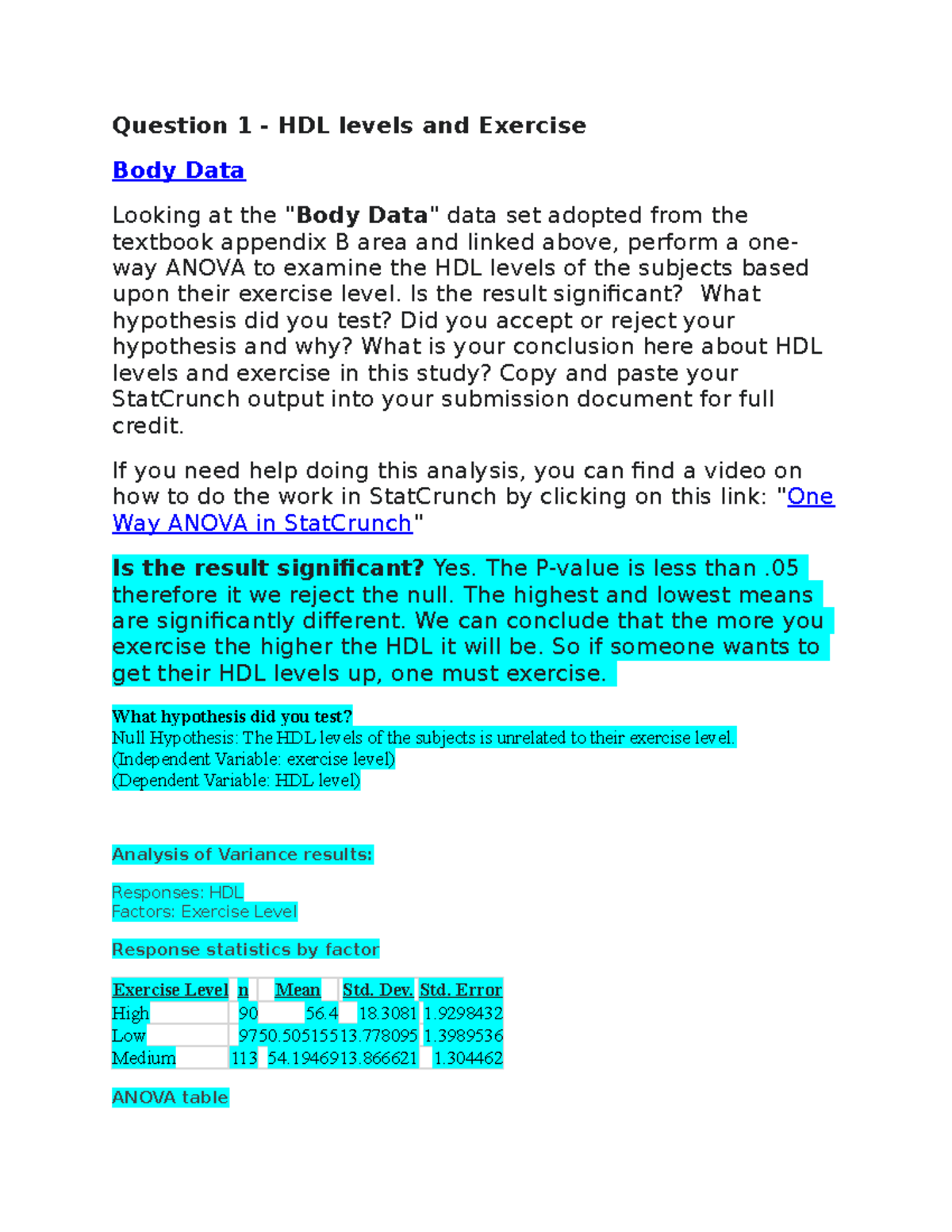 Week 3 discussion 1 assignment - Question 1 - HDL levels and Exercise ...