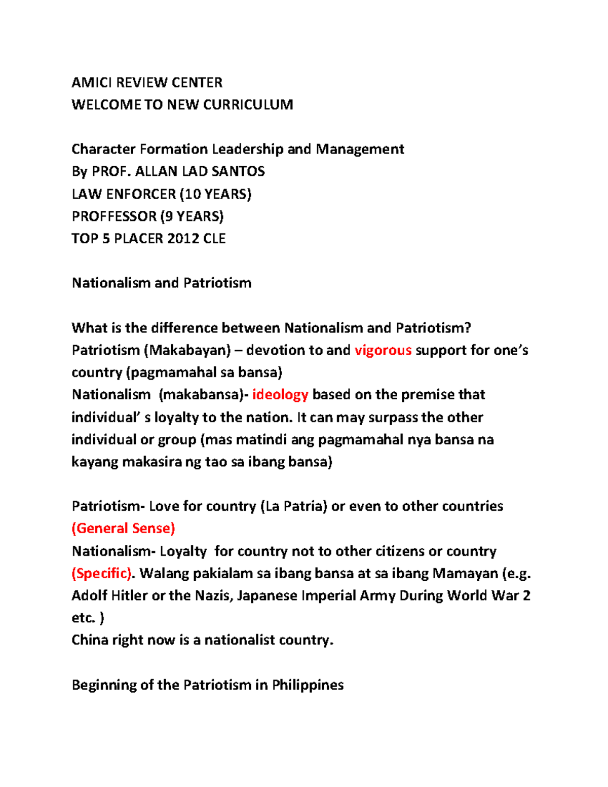 CFLM 2 - Review notes - AMICI REVIEW CENTER WELCOME TO NEW CURRICULUM ...