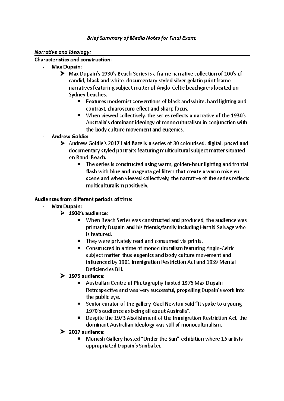 Summary of Media Notes for Final Exam - Brief Summary of Media Notes ...
