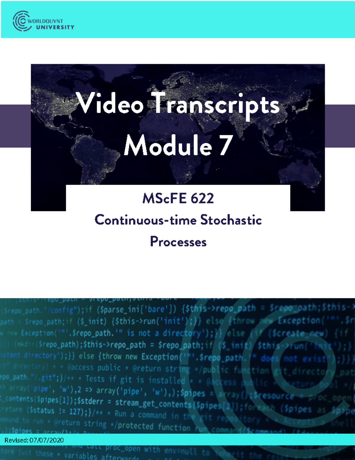 MSc FE 622 CTSP Compiled Video Transcripts M7 - MScFE 622 Continuous ...