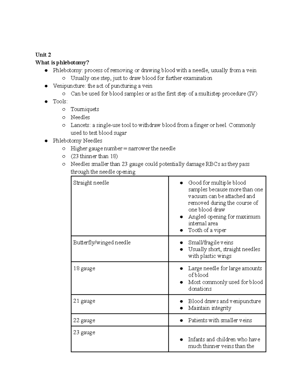 Module 1 Lecture Notes - Unit 2 What is phlebotomy? Phlebotomy: process ...