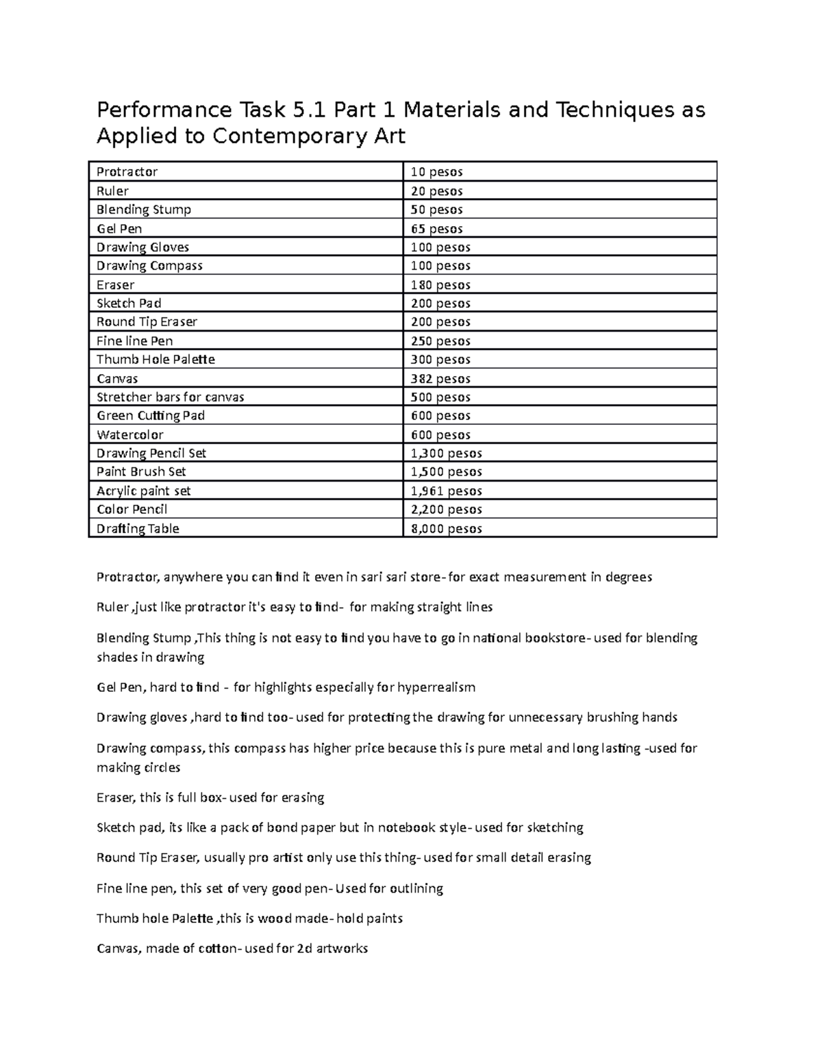 Performance Task 5 - Helps me - Performance Task 5 Part 1 Materials and ...