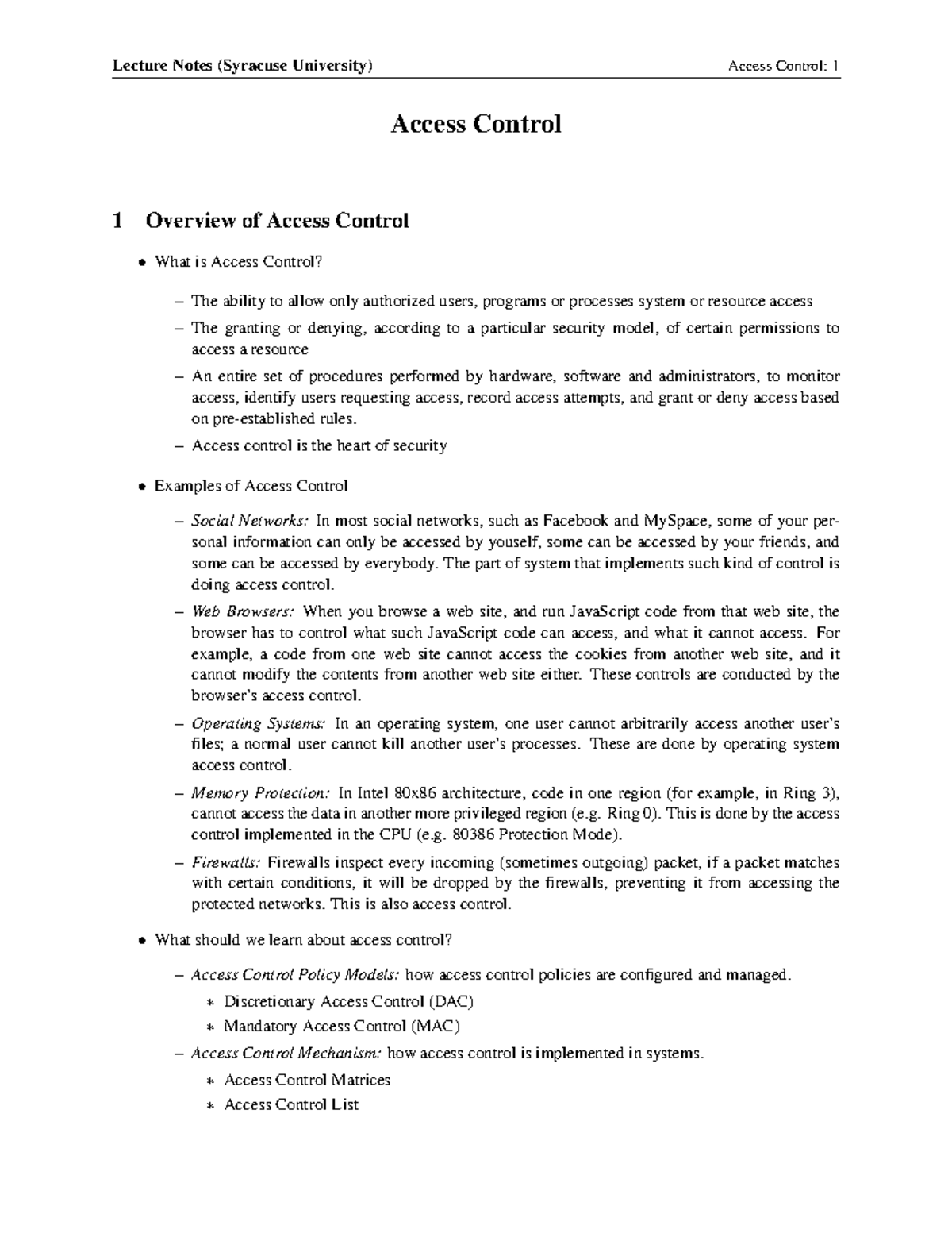 Access Control - Access control is the heart of security Examples of ...