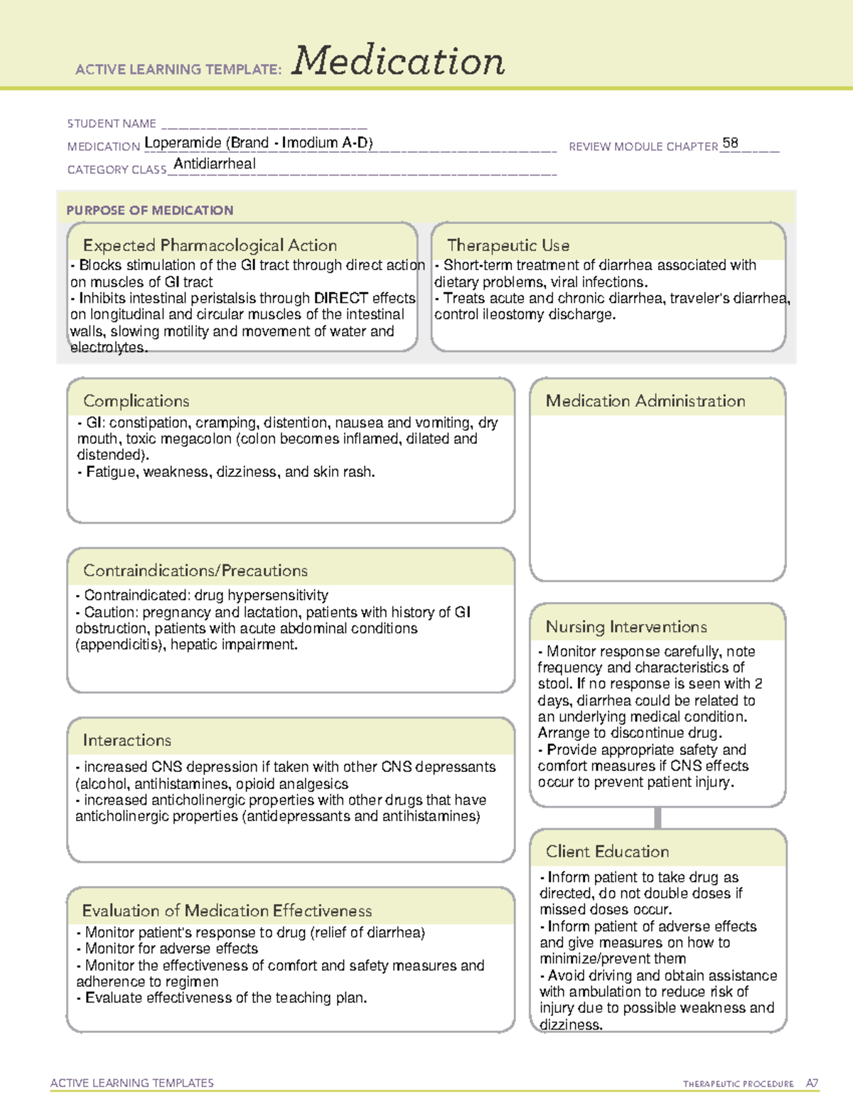 Loperamide - ch 58 - NURS 125 - Professor Tomasulo. Drugs that affect ...