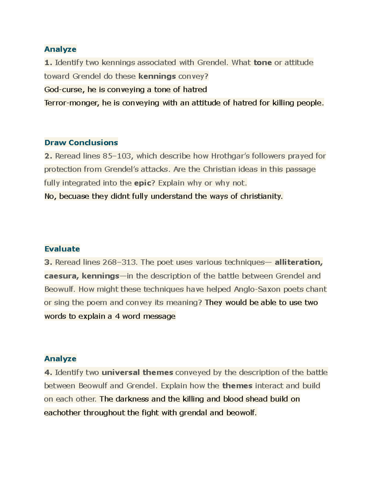 - Beowulf-Analyze the Text - Analyze Identify two kennings associated ...