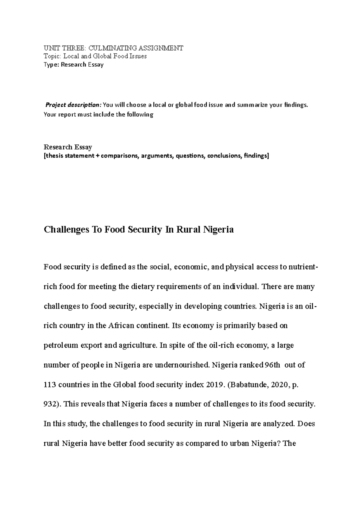 Nutrition assignment,Research Essay,UNIT THREE: CULMINATING ASSIGNMENT ...