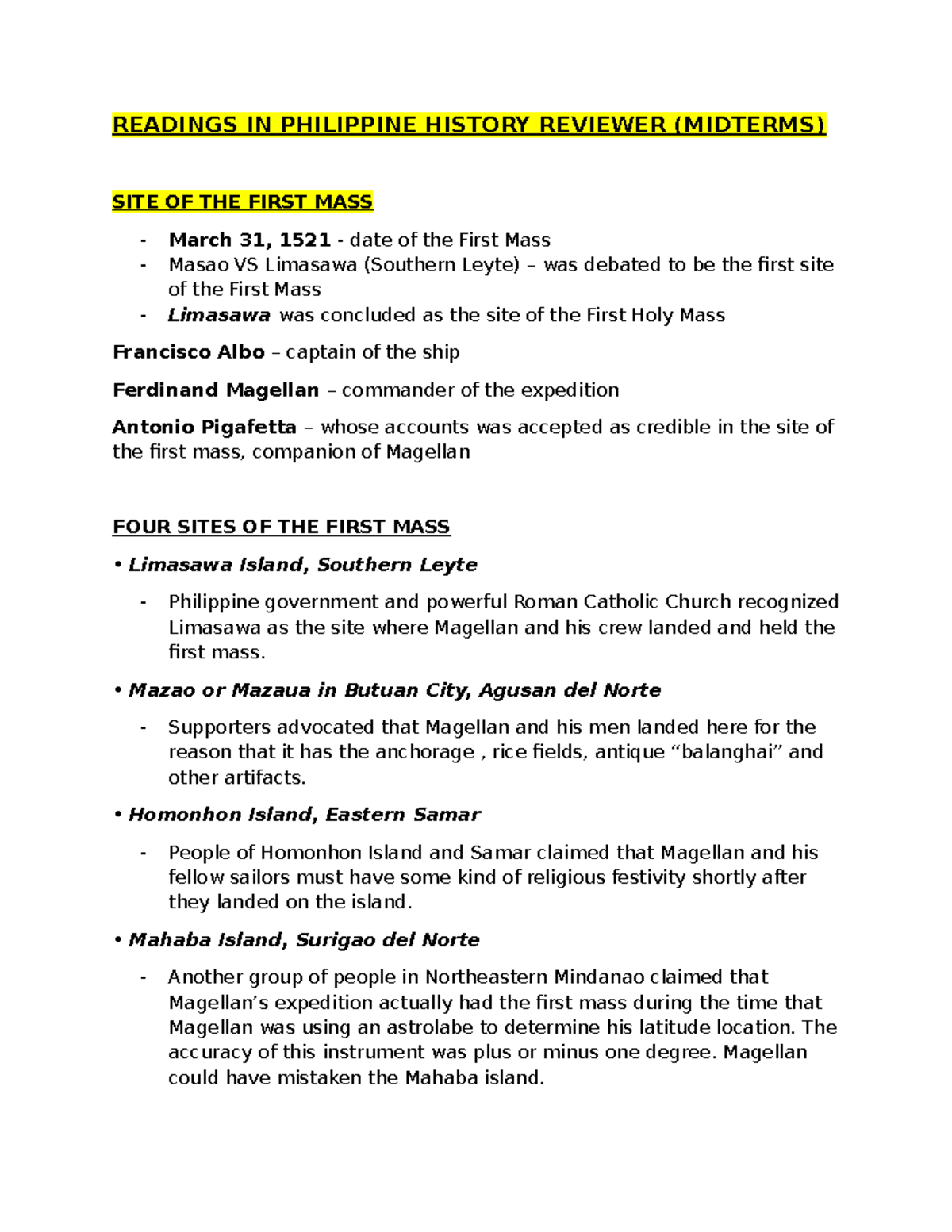 Reading in PH History Reviewer (Midterms) - READINGS IN PHILIPPINE ...