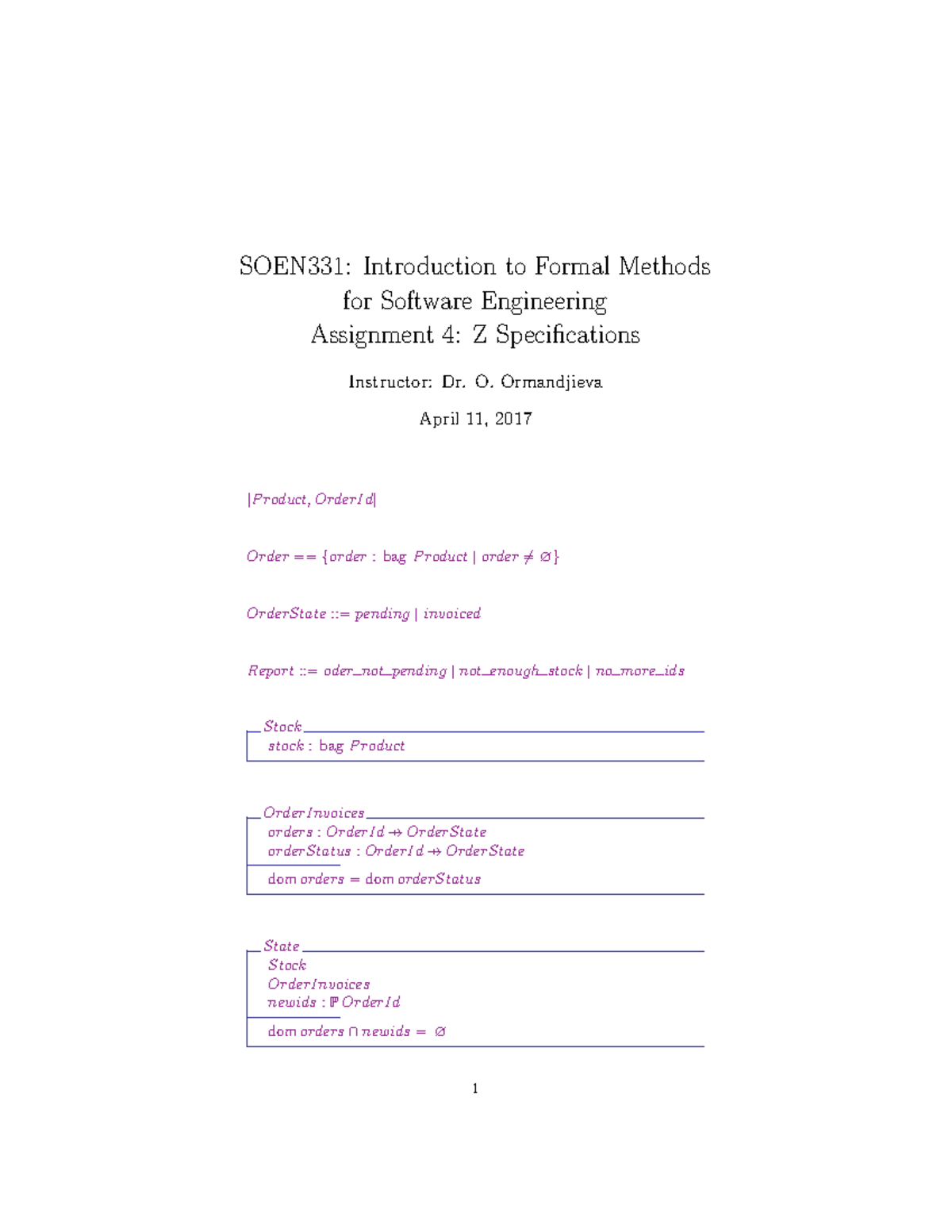 2017 A4 Solutions - Exam/Practice - SOEN331: Introduction to Formal Methods for Software ...