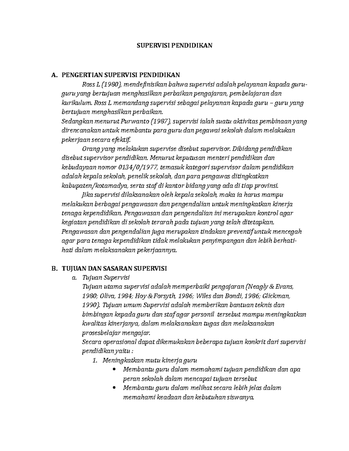 Supervisi Pendidikan - SUPERVISI PENDIDIKAN A. PENGERTIAN SUPERVISI ...