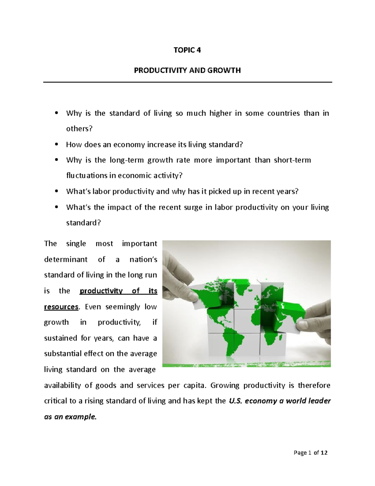 Topic 4 Economic Development - Page 1 of 12 TOPIC 4 PRODUCTIVITY AND ...
