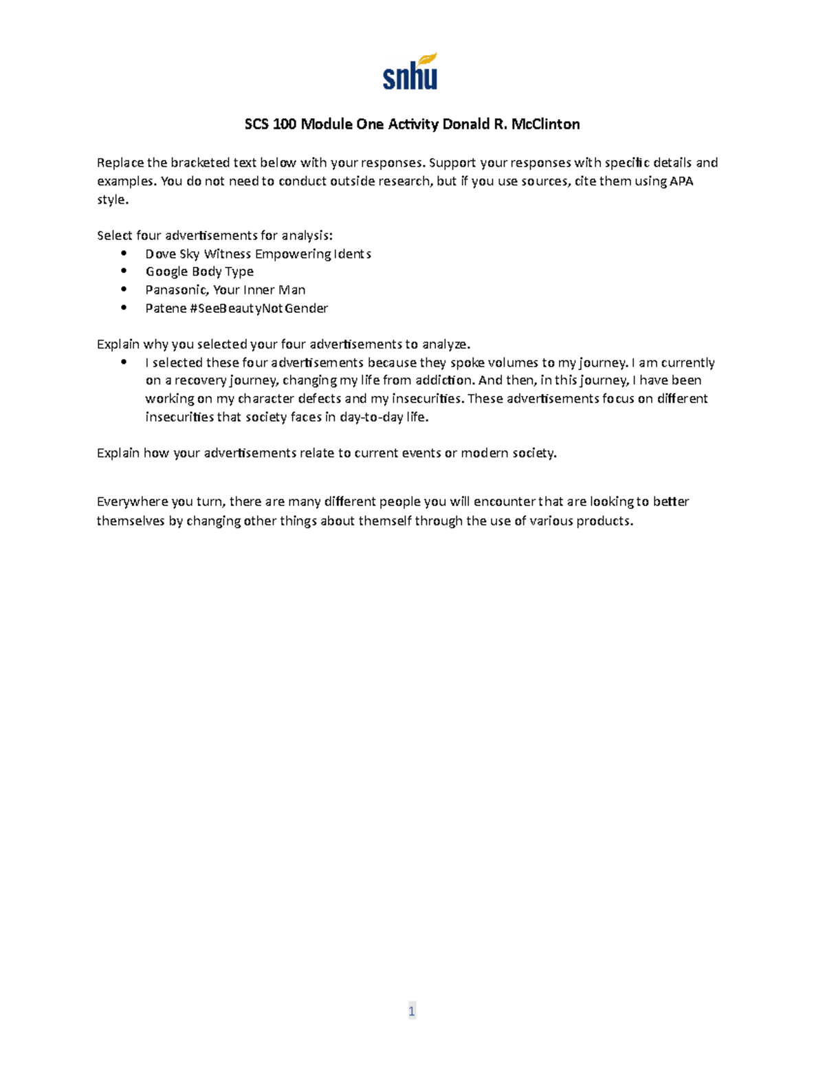 SCS 100 Module One Activity Template - SCS 100 Module One Activity ...