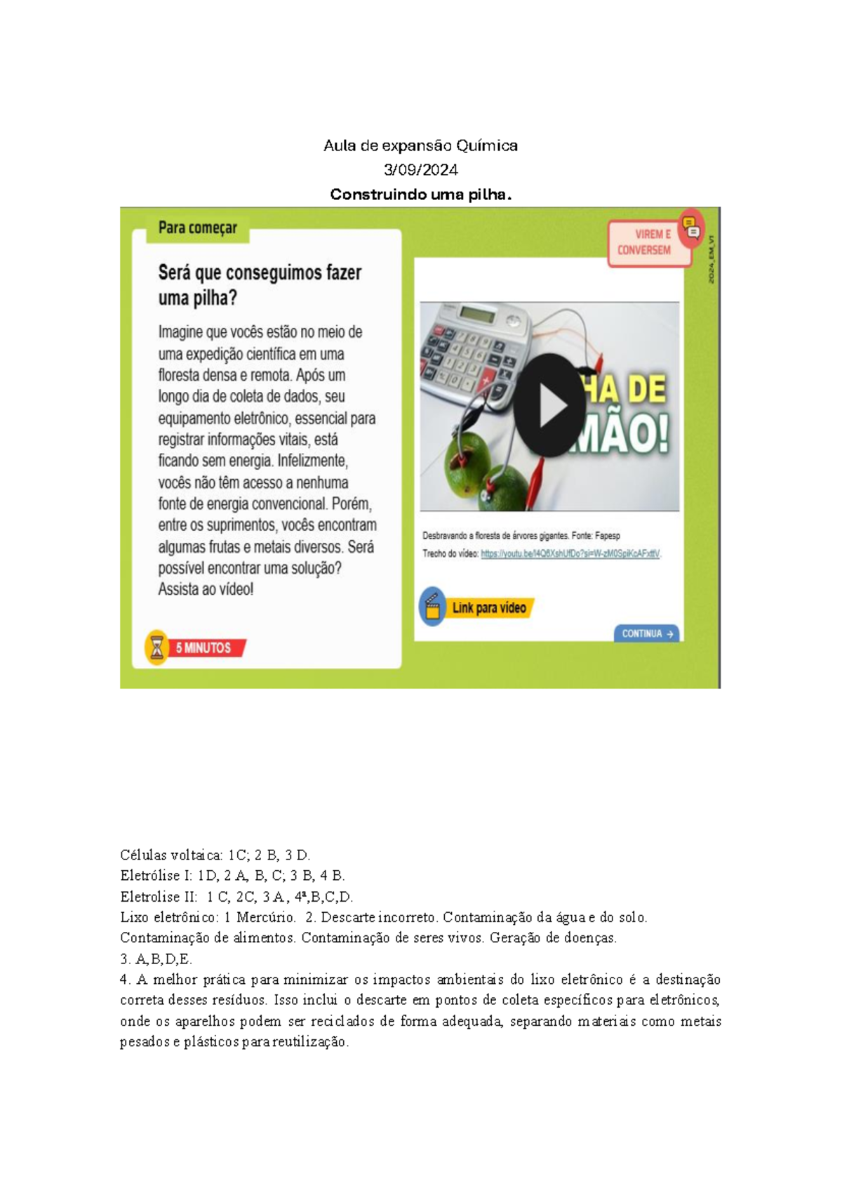 Quimica Setembro - aga - Aula de expansão Química 3/09/ Construindo uma pilha. Células voltaica ...