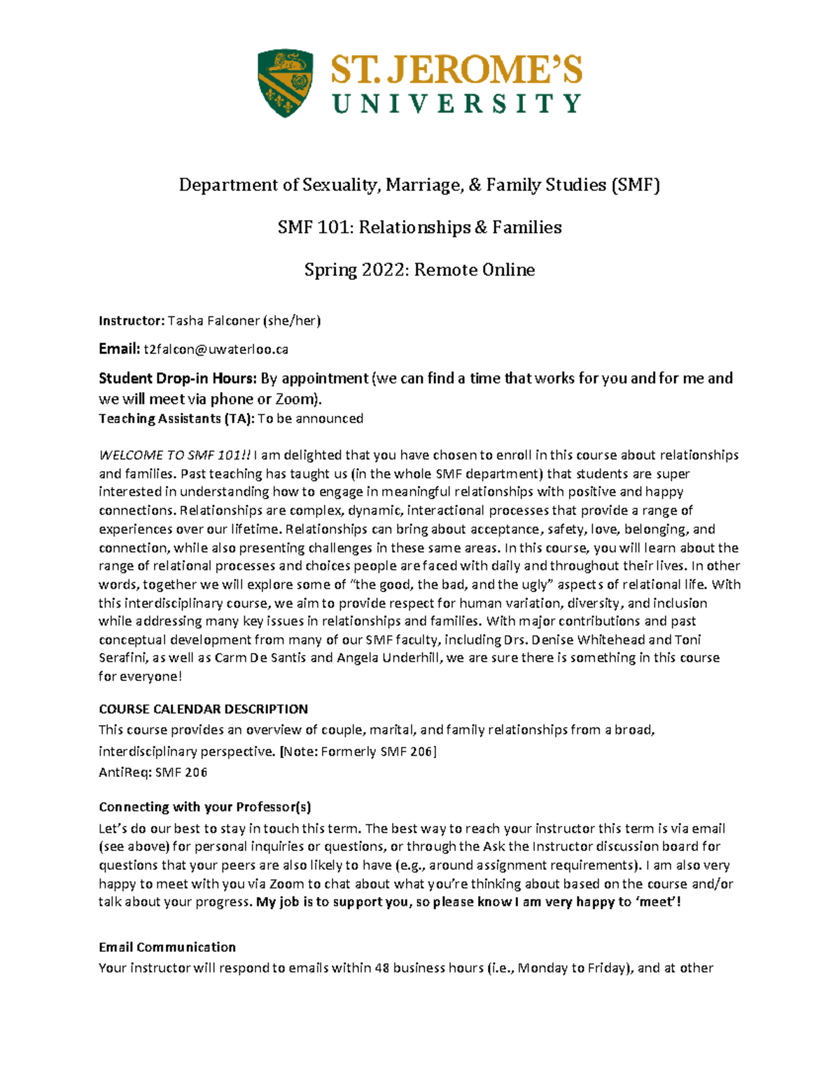 SMF101 Syllabus Spring 2022 Remote - Department of Sexuality, Marriage, & Family Studies (SMF ...