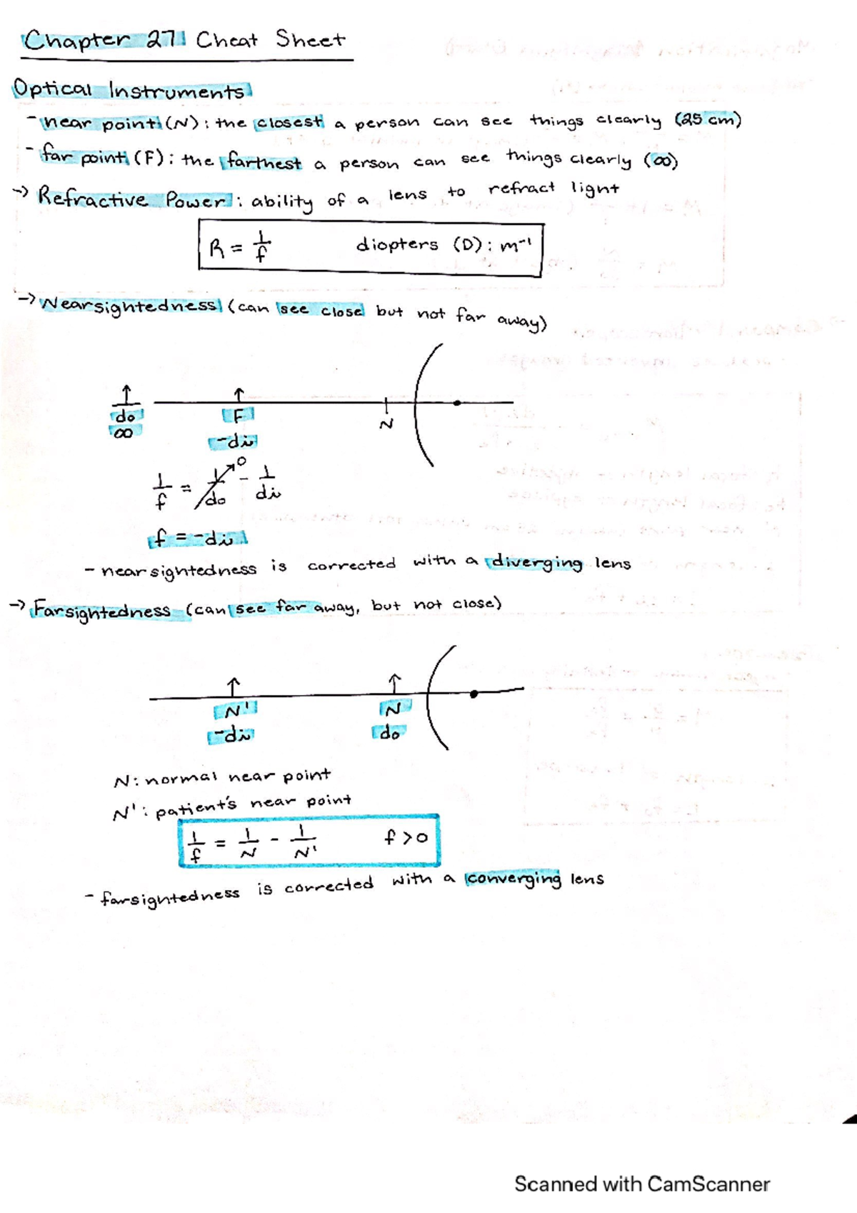 Physics- Chapter 27 - Summary sheet including concepts such as optical ...