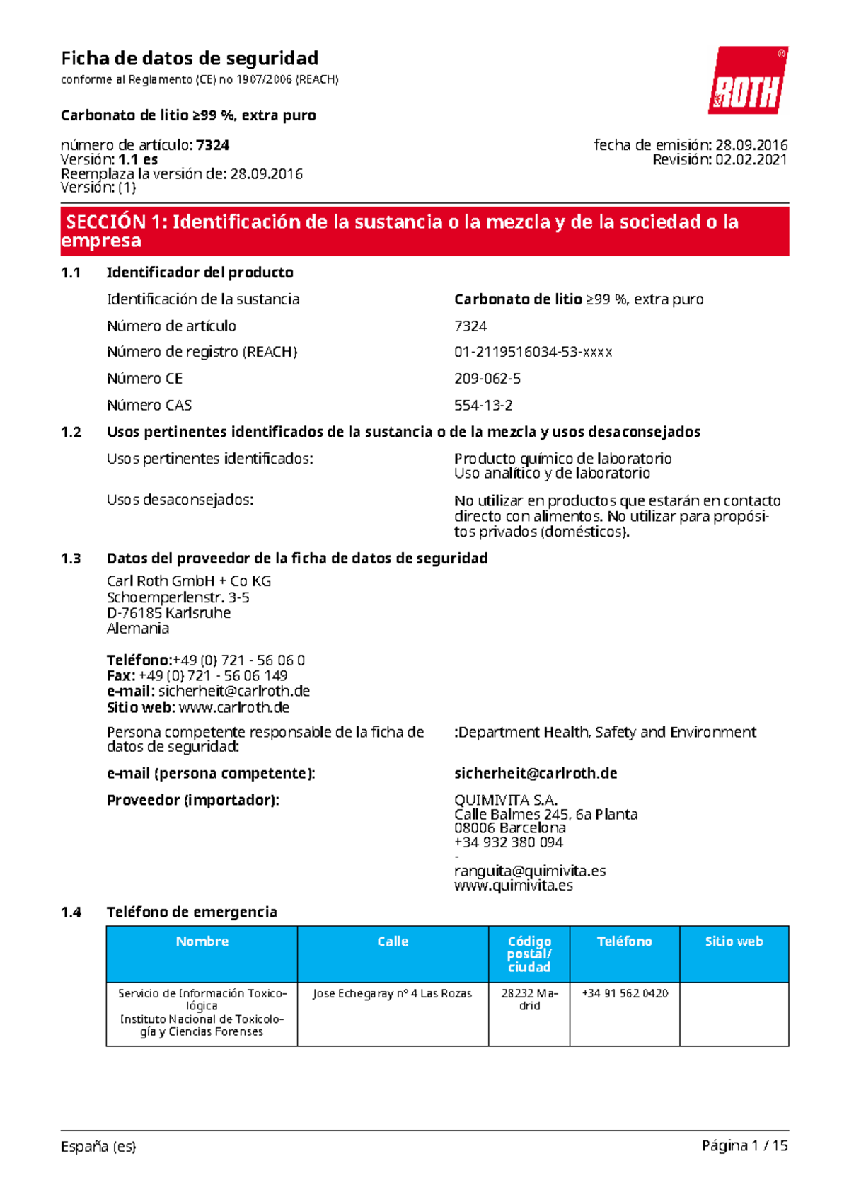 Formatos de hojas de seguridad para los compuestos químicos. - SECCIÓN ...
