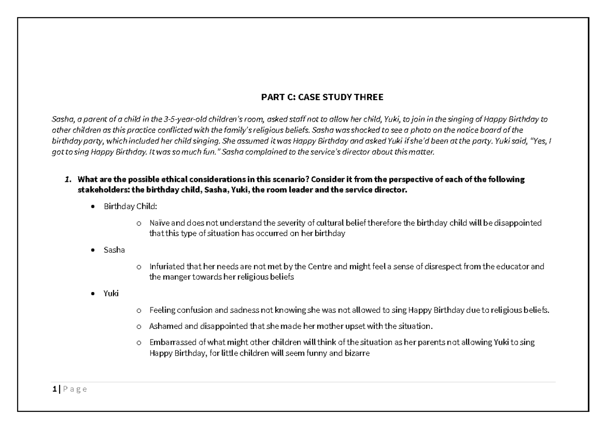 Dipolma of early leaning cluster 2c - 1 | P a g e PART C: CASE STUDY ...