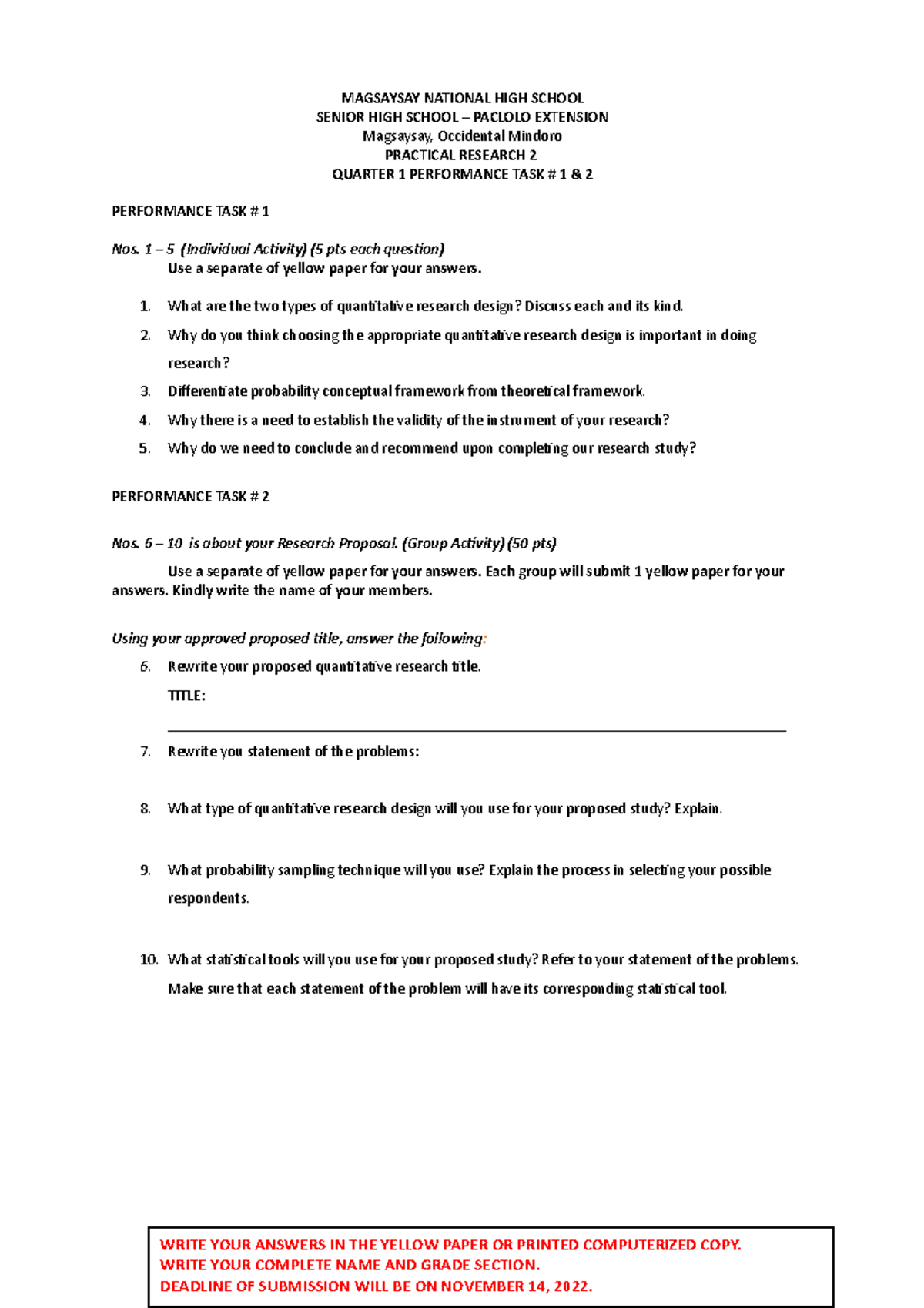 503750146 PR2 Quarter 2 Performance Tasks - MAGSAYSAY NATIONAL HIGH ...