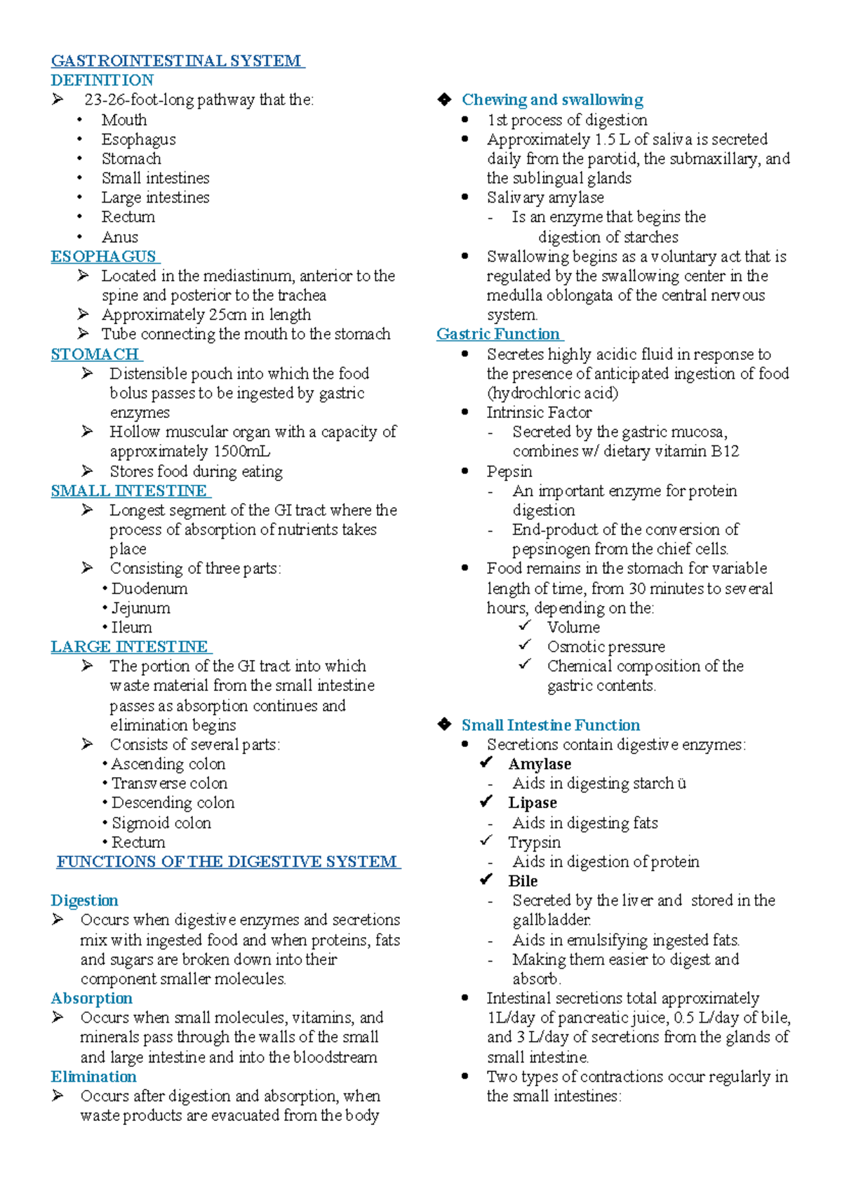 Gastrointestinal- System - GASTROINTESTINAL SYSTEM DEFINITION 23-26 ...
