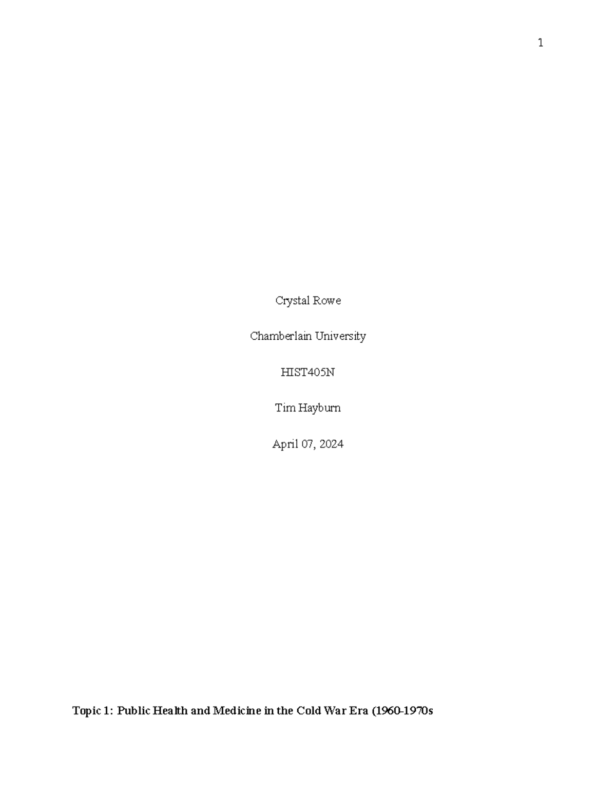 Public Health and Medicine in the Cold War Era (1960-1970s - Crystal ...