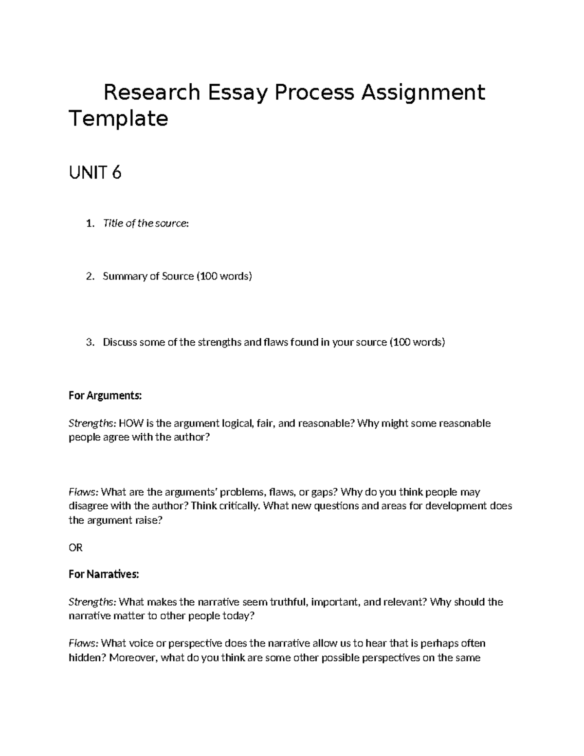 Project 2 Process Assignment Template - Research Essay Process ...