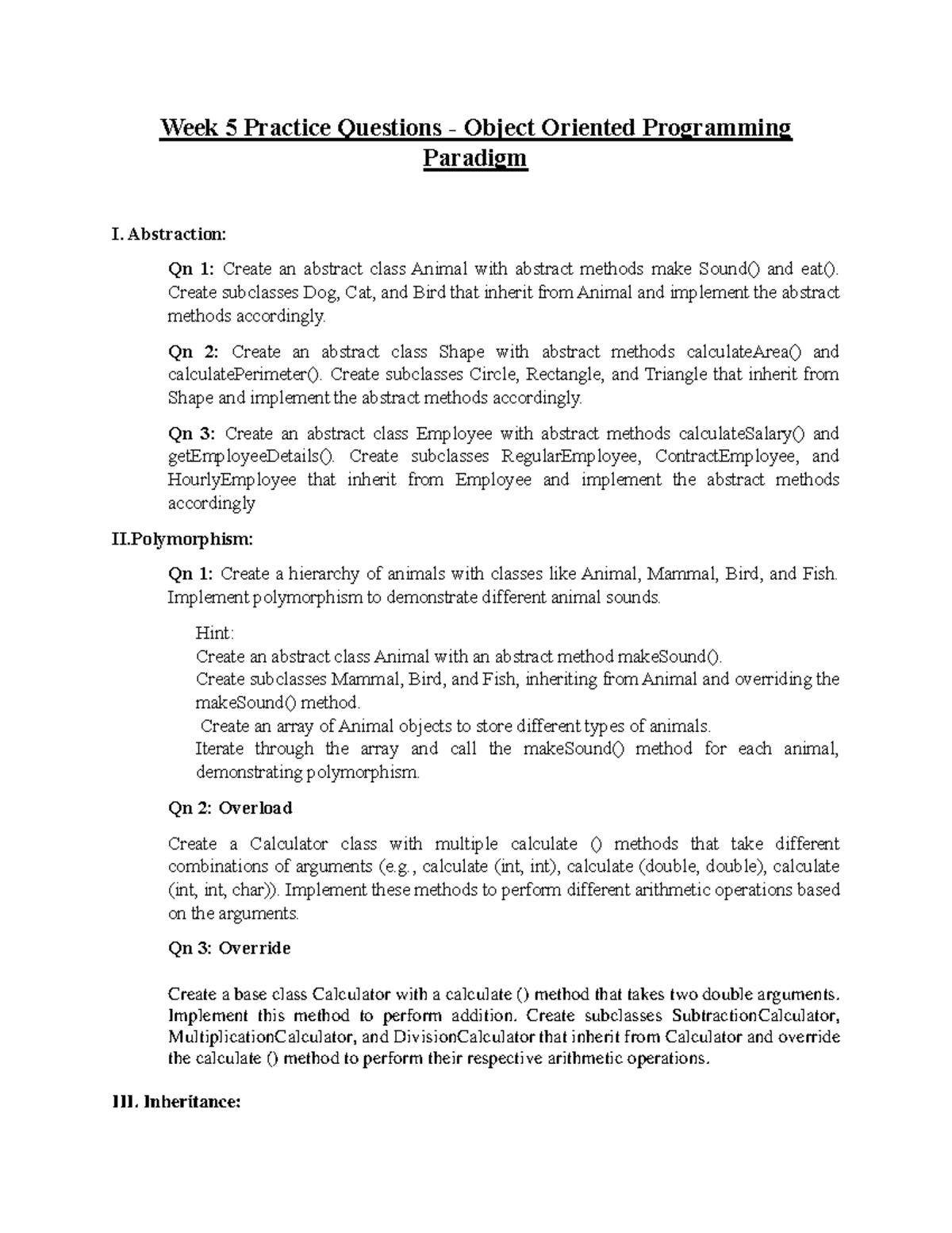 Week5 - These are some practice questions based on JAVA - Week 5 Practice Questions - Object ...