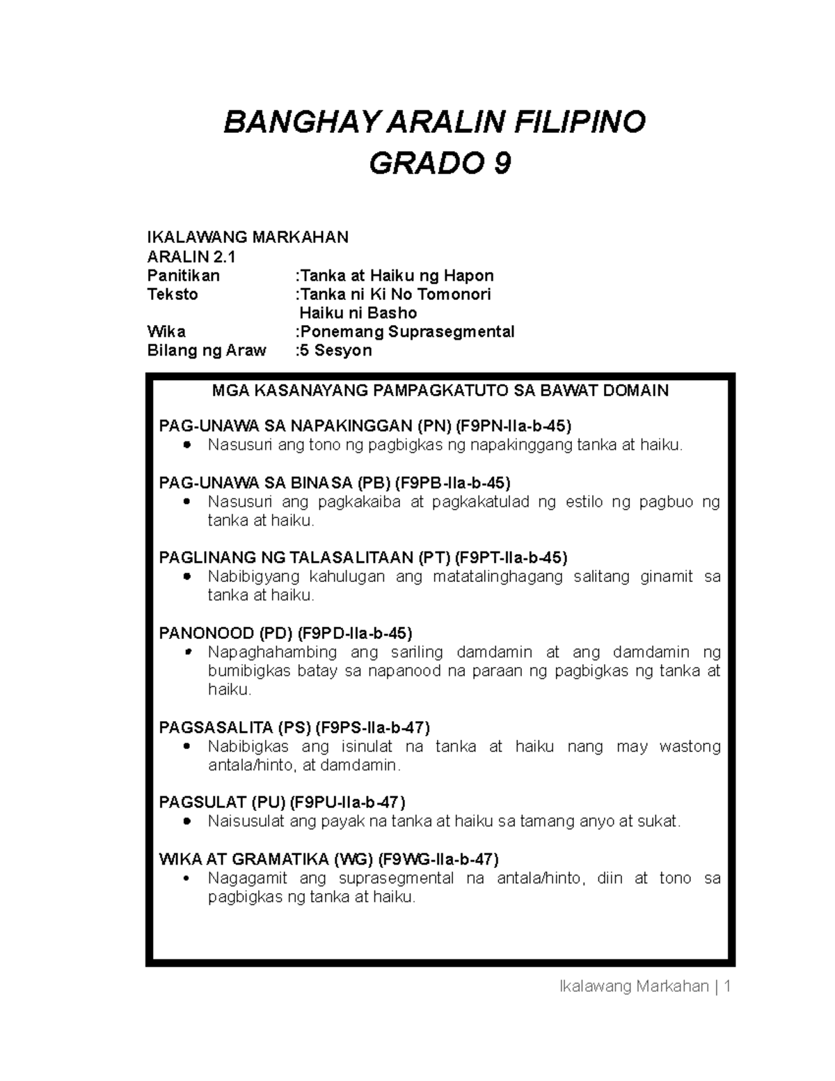 2 - Koleksyon ng mga banghay-aralin - IKALAWANG MARKAHAN ARALIN 2 ...