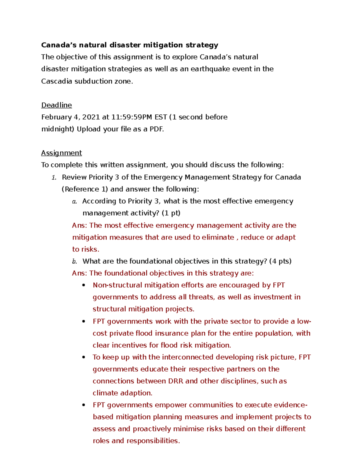 Assignment 1 - Natural Disaster - Canada’s natural disaster mitigation strategy The objective of ...