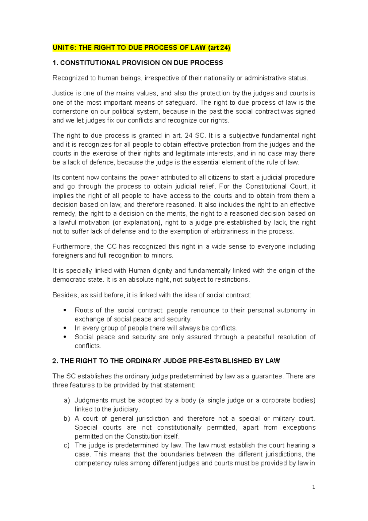 UNIT 6 THE Right TO DUE Process OF LAW - UNIT 6: THE RIGHT TO DUE ...