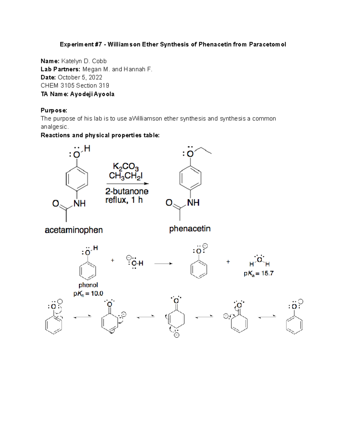 Experiment #7 - Katelyn Cobb 2 - Experiment #7 - Williamson Ether ...