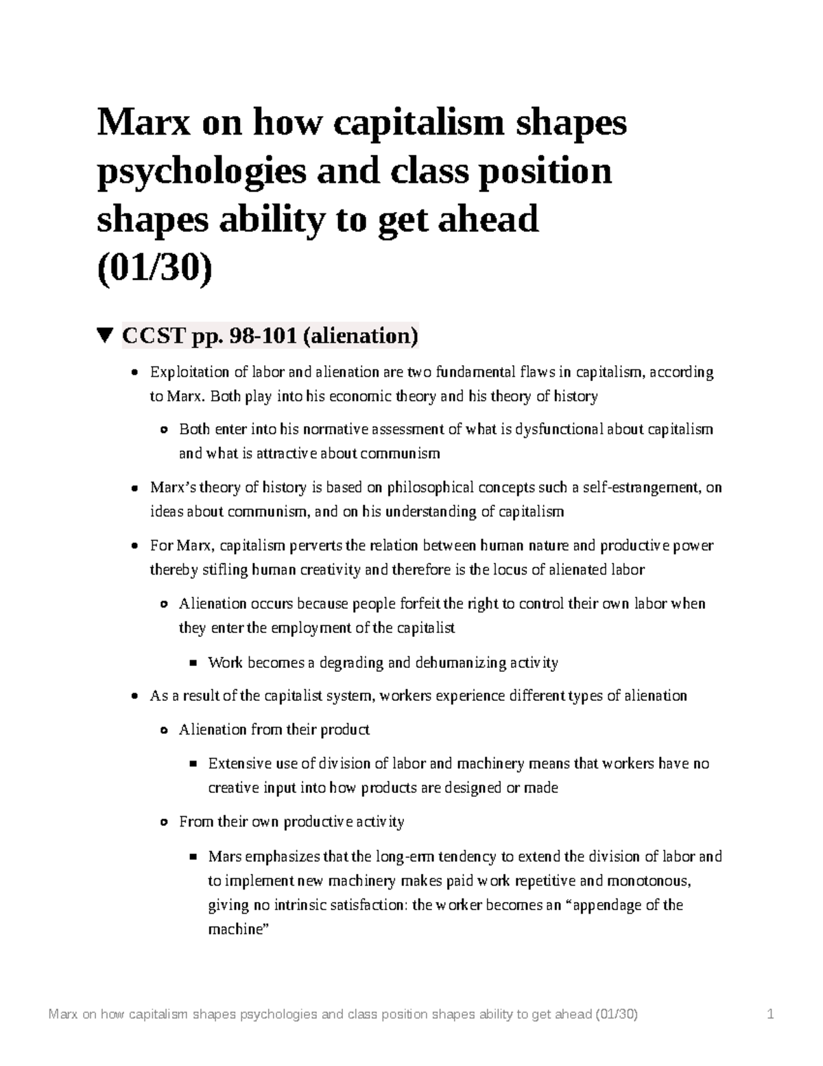 Marx on how capitalism shapes psychologies and class position shapes ...