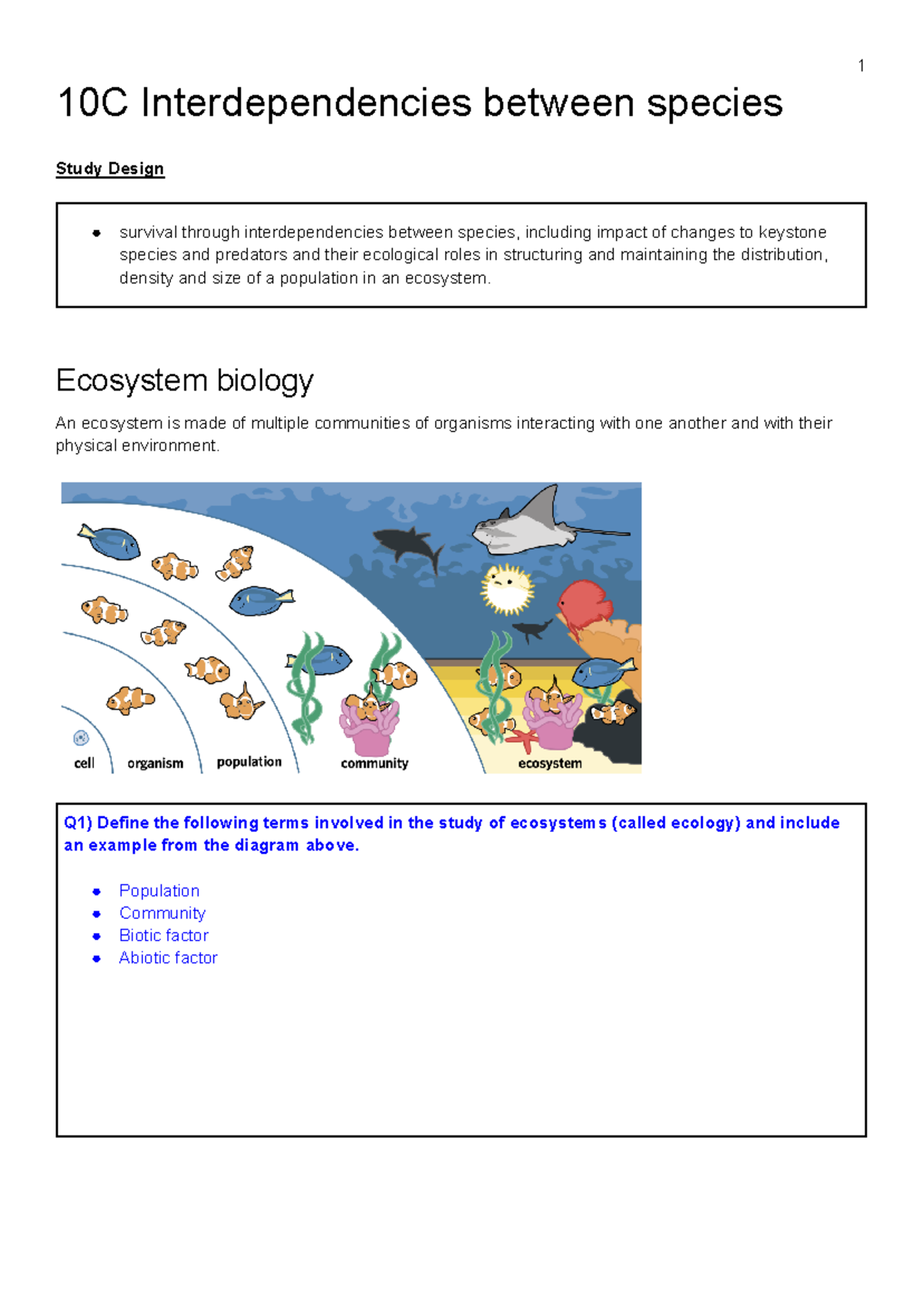 10C Interdependencies between species - Ecosystem biology An ecosystem ...