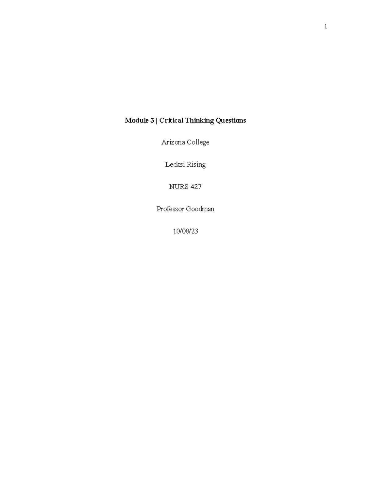 Critical thinking questions - Module 3 | Critical Thinking Questions ...