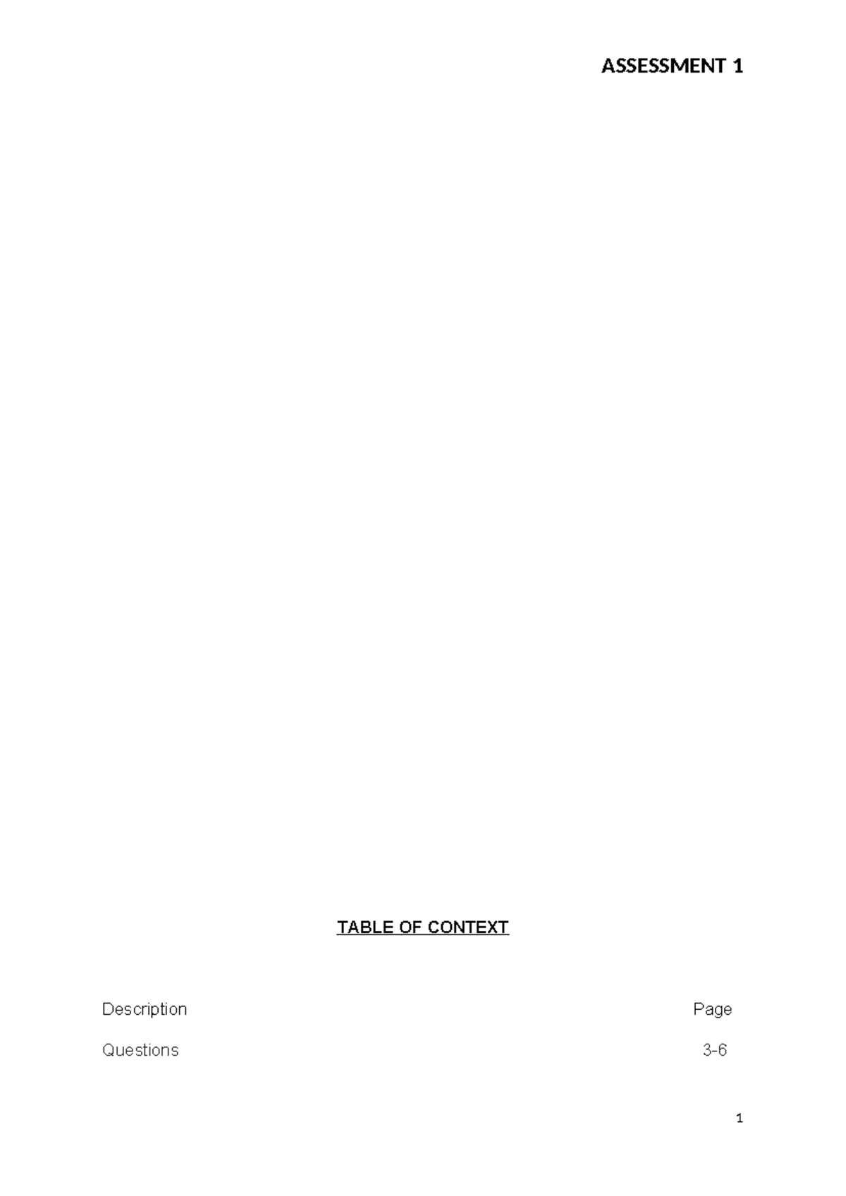 ADL2601 Assessment 1 - ASSING - TABLE OF CONTEXT Description Page ...