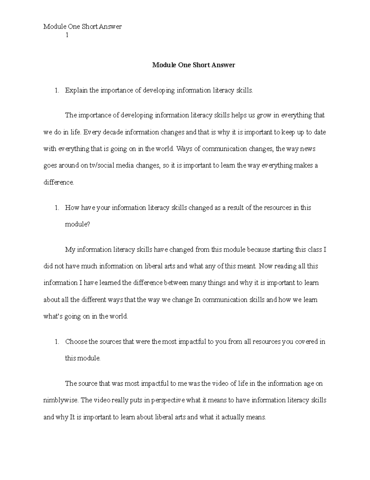 Module One Short Answer - Module One Short Answer 1 Module One Short ...