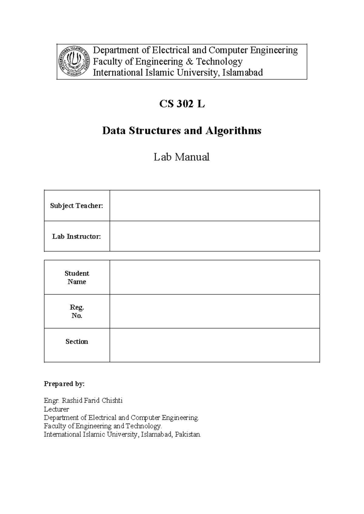 Lab Manual Data Structure Department Of Electrical And Computer Engineering Faculty Of
