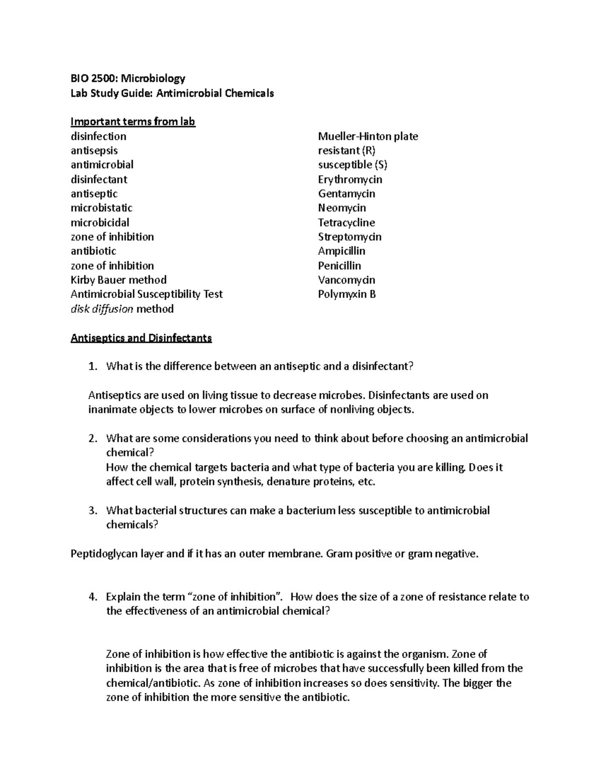 BIO 2500 Microbiology Lab Study Guides - Antimicrobial Agents - BIO ...