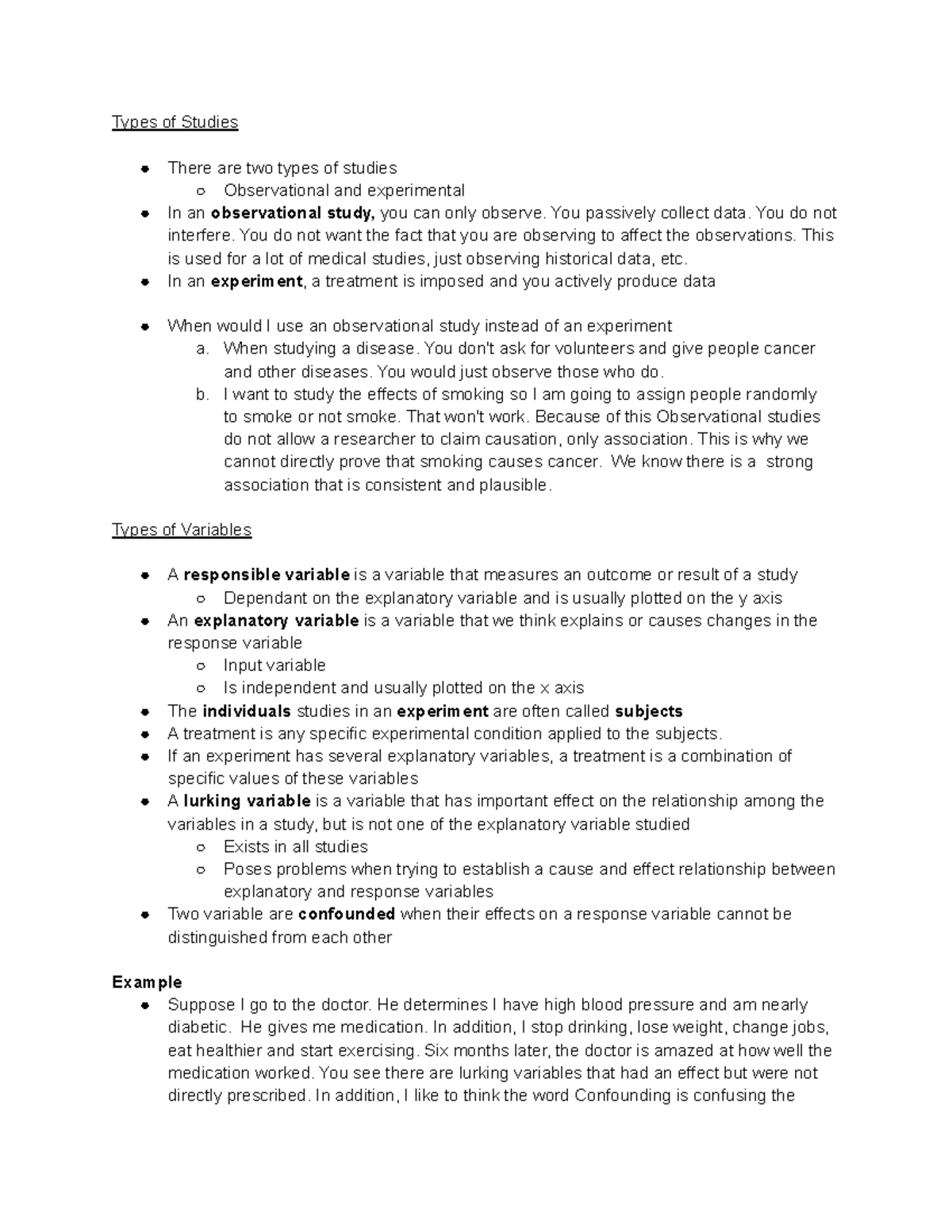 Stats notes chapter 5 - Types of Studies There are two types of studies ...
