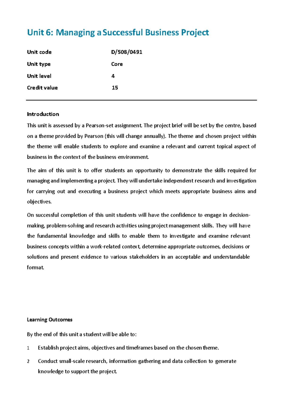 UNIT 06 Managing A Successfull Business Project - Unit 6: Managing a ...