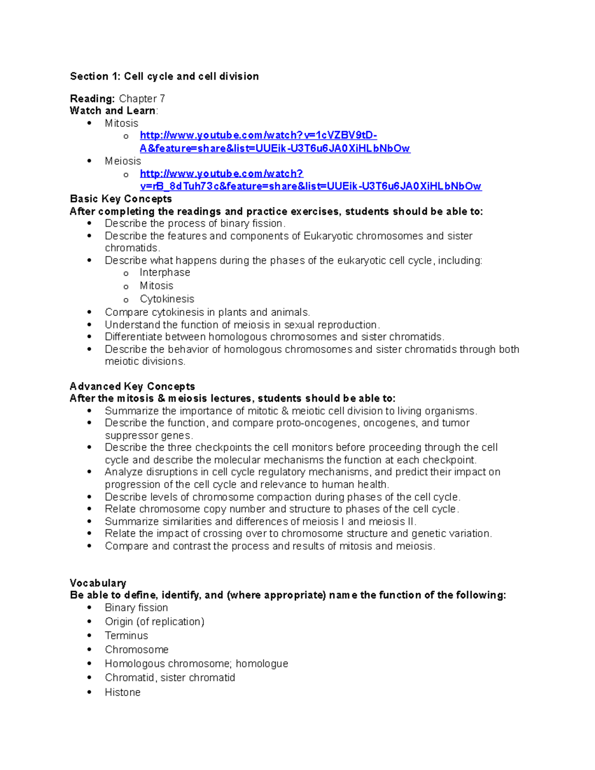 01 Cell cycle vocab and Key Concepts S14 - Section 1: Cell cycle and ...